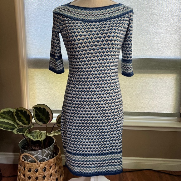 Max Studio | Dresses | Max Studio Blue White Mixed Print Bateau ...